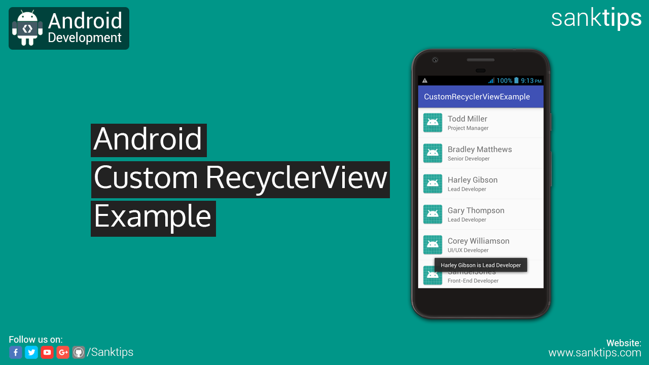 Android RecyclerView with Custom Adapter Example - Sanktips Android RecyclerView with Custom Adapter Example - Sanktips